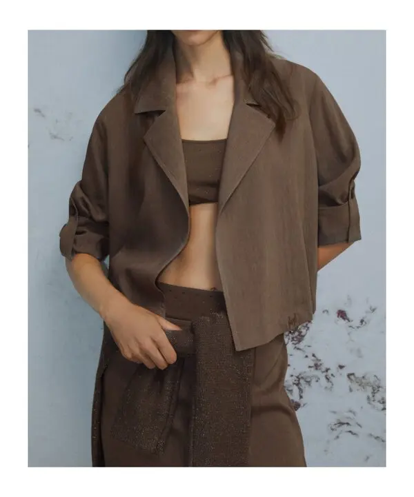 Marella Cropped Stretch Viscose And Linen Jacket - Brown