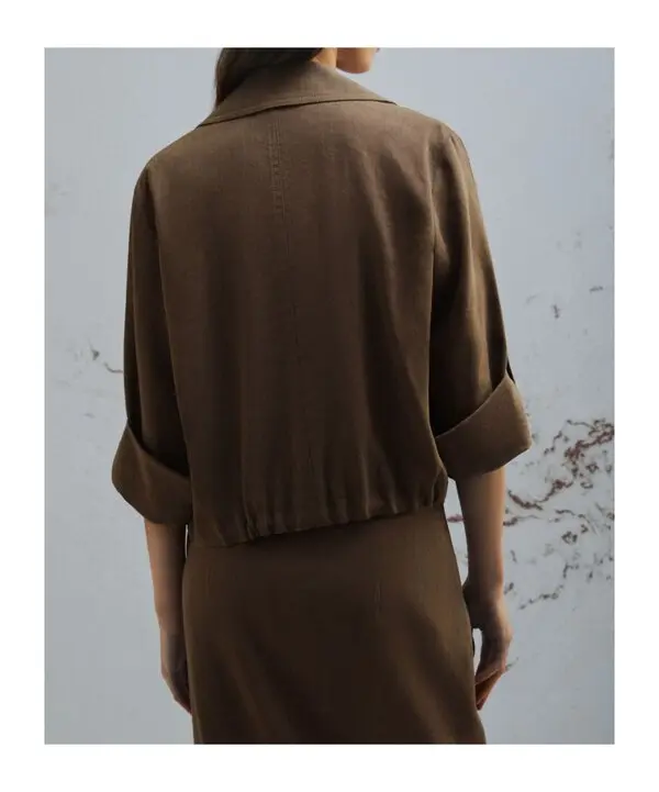 Marella Cropped Stretch Viscose And Linen Jacket - Brown