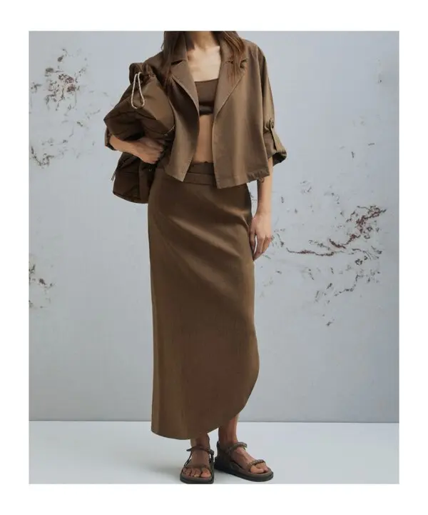 Marella Cropped Stretch Viscose And Linen Jacket - Brown