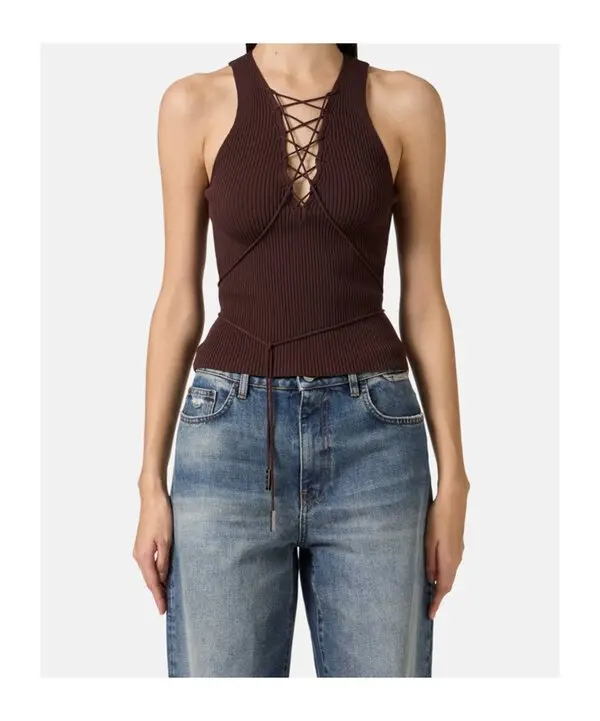 Iceberg Lace-up Ribbed-knit Tank Top