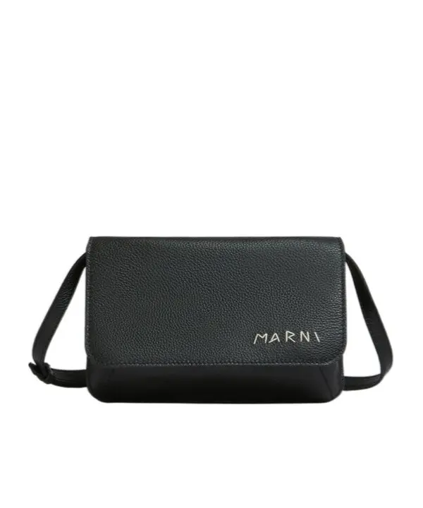 Marni Logo Embroidered Foldover Top Shoulder Bag