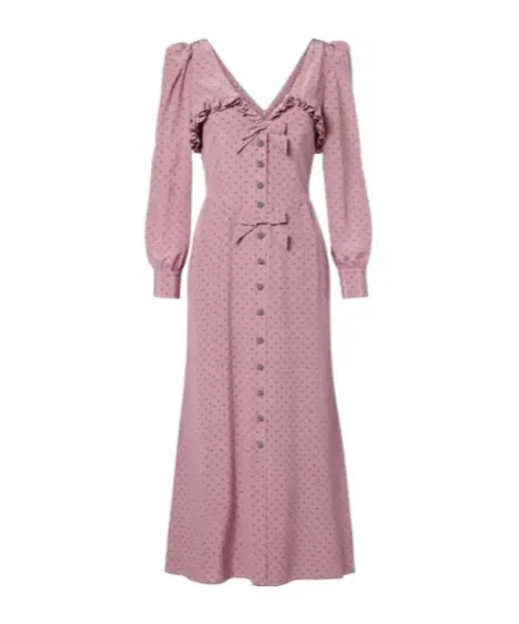 Alessandra Rich Polka-dot Ruffled Silk Midi Dress - Pink