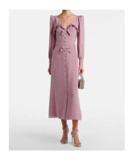 Alessandra Rich Polka-dot Ruffled Silk Midi Dress