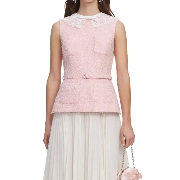 SELF-PORTRAIT Boucle Lace Collar Midi Dress