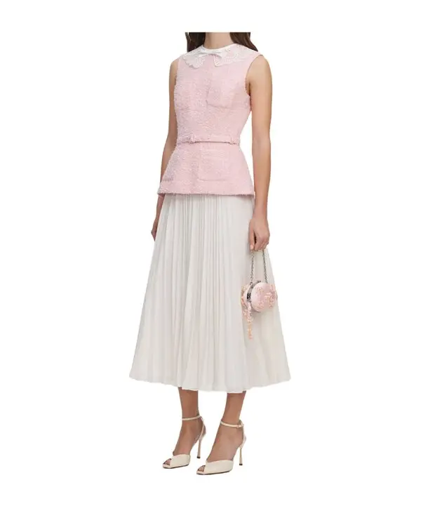 SELF-PORTRAIT Boucle Lace Collar Midi Dress
