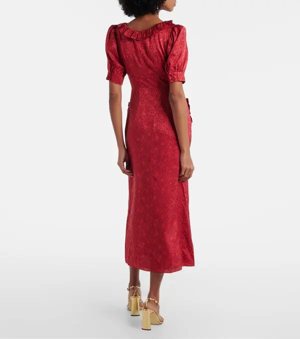 Alessandra Rich Floral Silk Jacquard Button-front Midi Dress