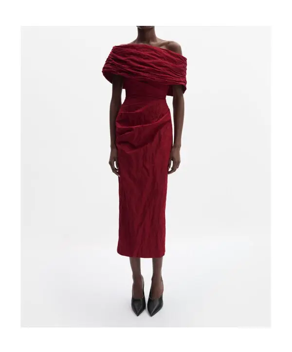 Magda Butrym Off-shoulder Draped Midi Dress