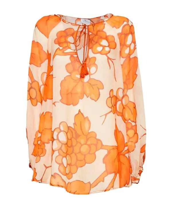 Etro Floral Printed Long Sleeved Blouse - Orange