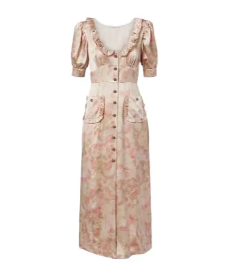 Alessandra Rich Floral Silk Satin Midi Dress - Nude