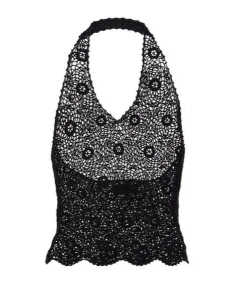 NILI LOTAN Ventura Crochet Halterneck Top - Black