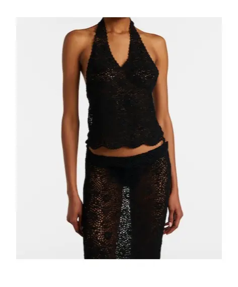 NILI LOTAN Ventura Crochet Halterneck Top - Black