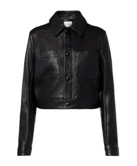 FRAME Small Leather Cropped Jacket With Patch Pockets - Black