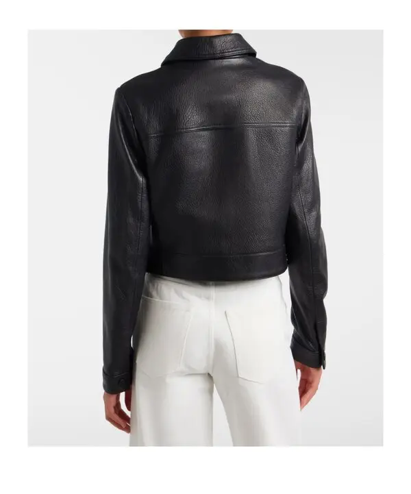 FRAME Small Leather Cropped Jacket With Patch Pockets