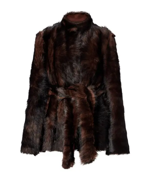 Nour Hammour Long-sleeved Fur Jacket With Detachable Belt