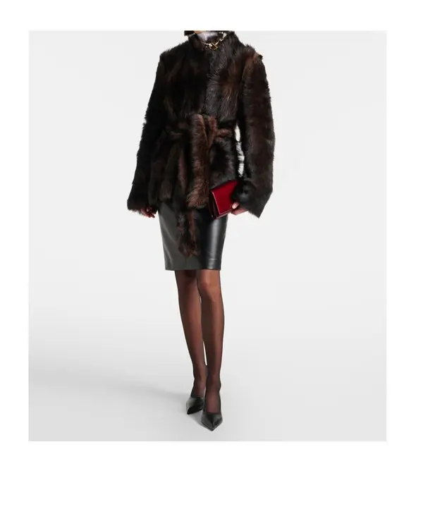 Nour Hammour Long-sleeved Fur Jacket With Detachable Belt