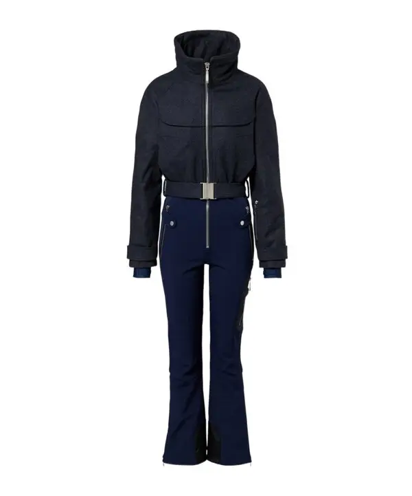 Cordova Zippered Long-sleeved Ski Jumpsuit With Belted Waist - Black