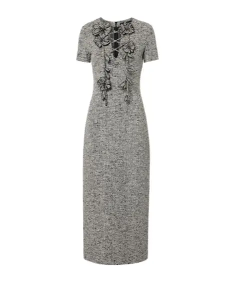Oscar De La Renta Floral Appliqué Cotton-blend Tweed Maxi Dress - Gray
