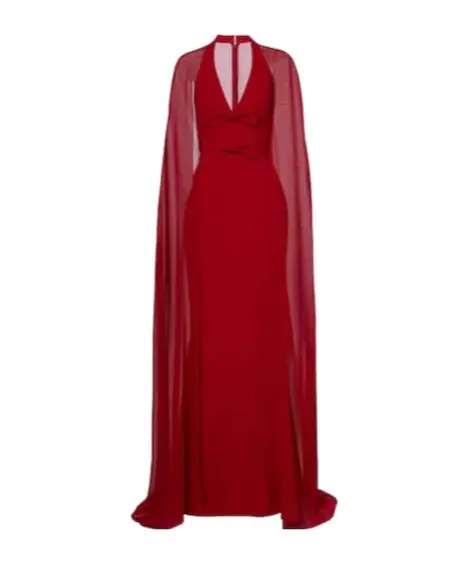 Elie Saab Bow-detail Cape Effect Silk-blend Gown - Red