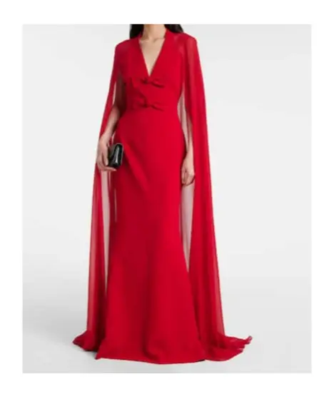 Elie Saab Bow-detail Cape Effect Silk-blend Gown