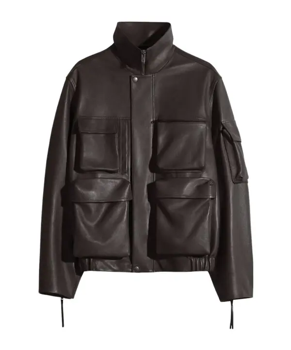 LEMAIRE Leather Jacket With Multiple Pockets - Brown