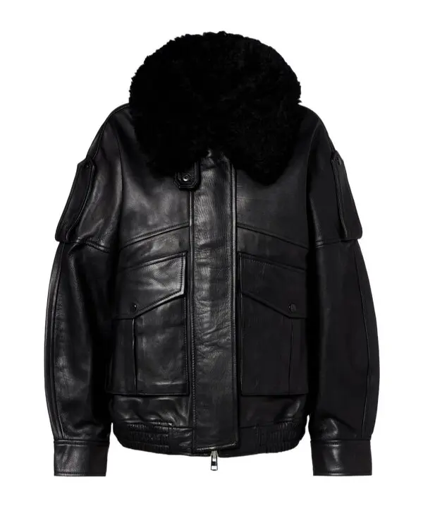 AGOLDE Zippered Long-sleeved Leather Jacket