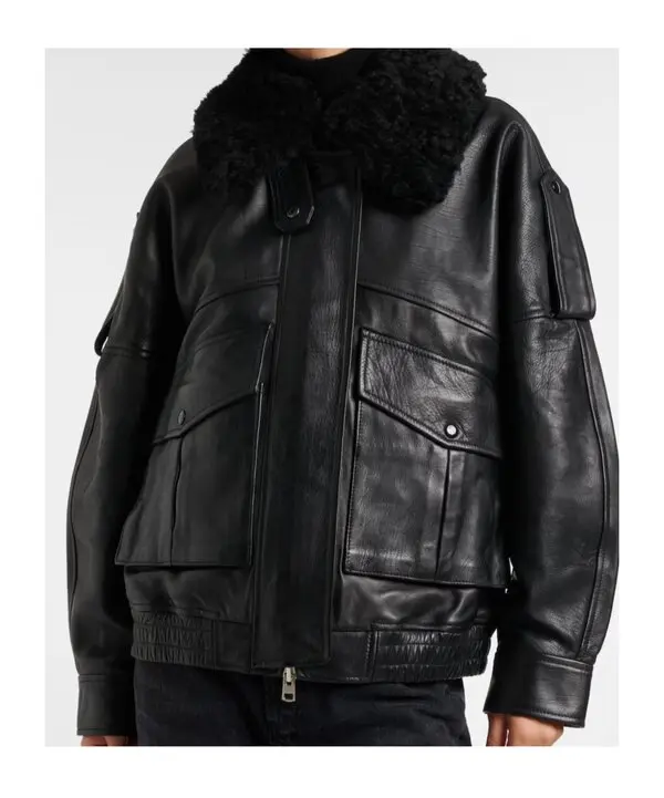 AGOLDE Zippered Long-sleeved Leather Jacket