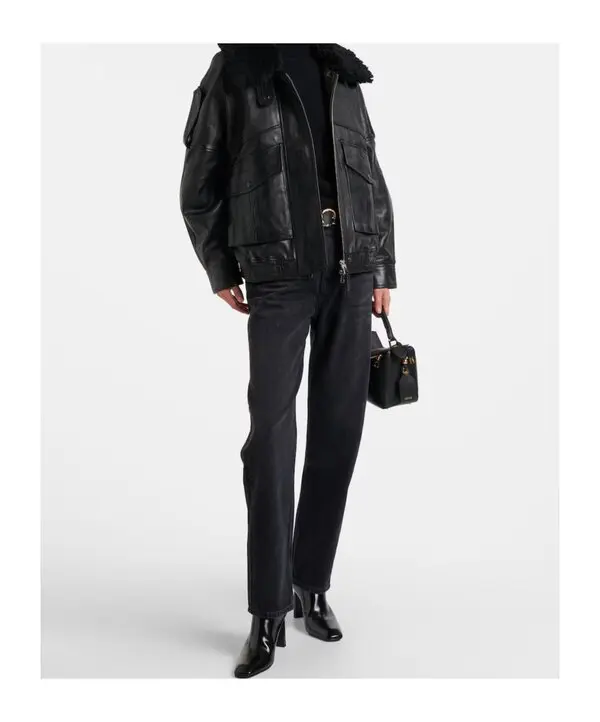 AGOLDE Zippered Long-sleeved Leather Jacket
