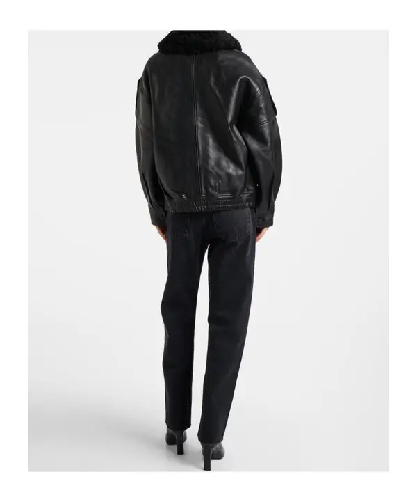 AGOLDE Zippered Long-sleeved Leather Jacket