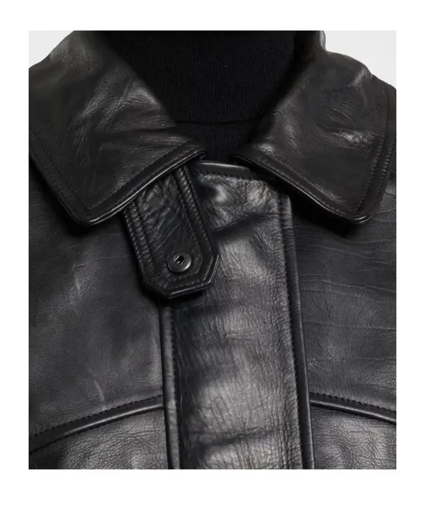 AGOLDE Zippered Long-sleeved Leather Jacket