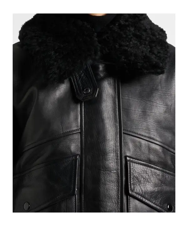 AGOLDE Zippered Long-sleeved Leather Jacket