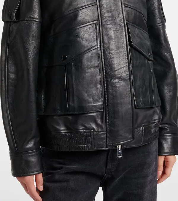 AGOLDE Zippered Long-sleeved Leather Jacket