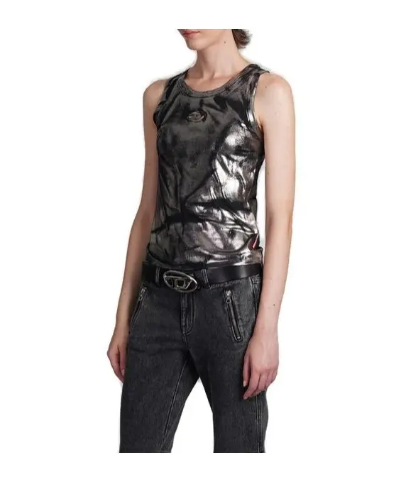DIESEL® Sleeveless Crewneck Top With Metal Logo Detail