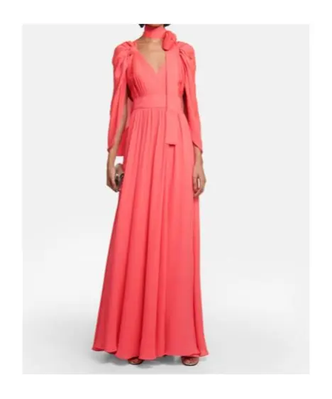 Elie Saab Pleated Silk Chiffon Gown