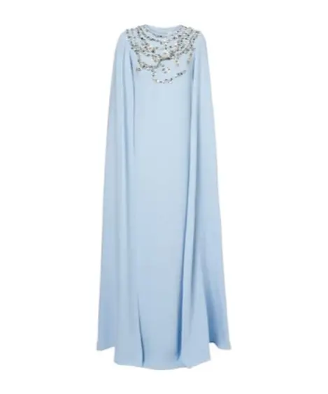 Oscar De La Renta Caped Embellished Silk-blend Gown - Blue