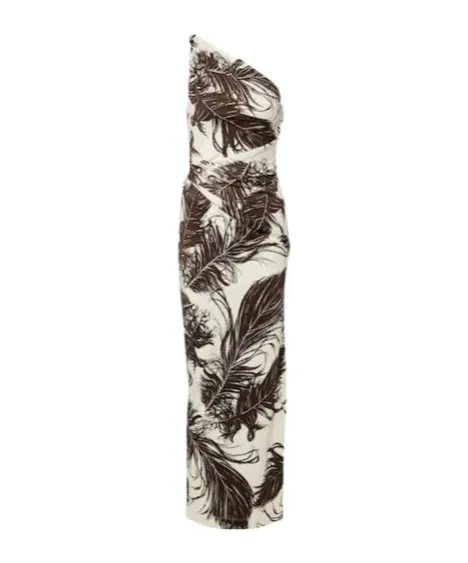 Oscar De La Renta Feather Print One-shoulder Maxi Dress - Multicolor