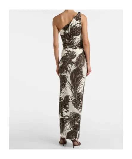 Oscar De La Renta Feather Print One-shoulder Maxi Dress