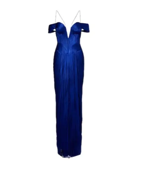 MARIA LUCIA HOHAN Camilla Metallic Silk Tulle Bustier Gown - Blue