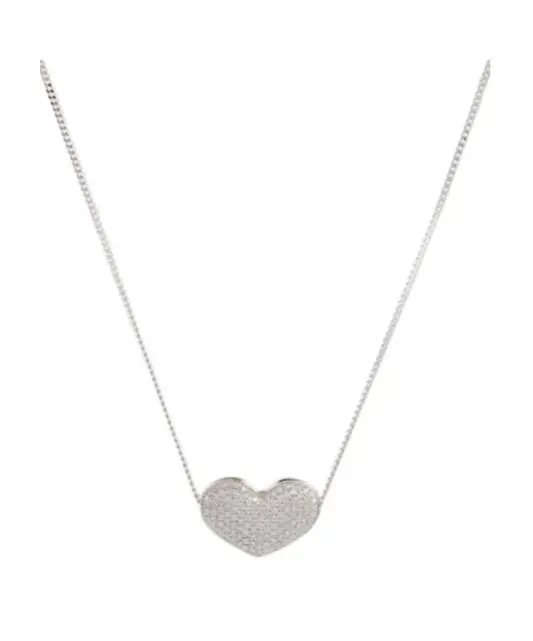 EERA Heart Pavé Diamond Necklace In 18kt White Gold - Gray