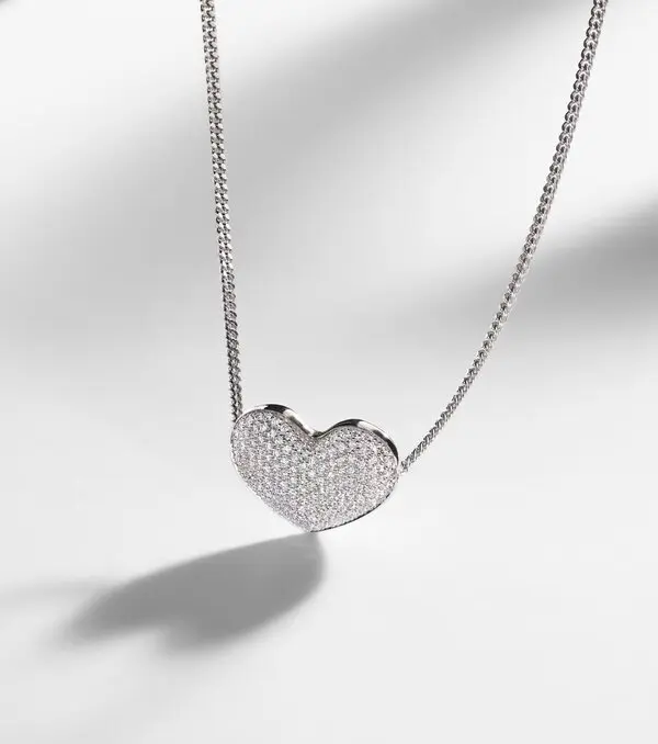 EERA Heart Pavé Diamond Necklace In 18kt White Gold
