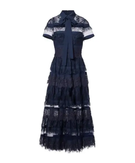 Elie Saab Tie-neck Lace Midi Dress - Black