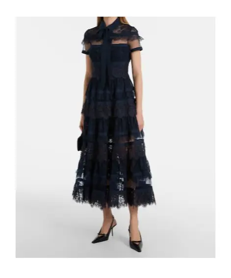 Elie Saab Lace Tie-neck Midi Dress