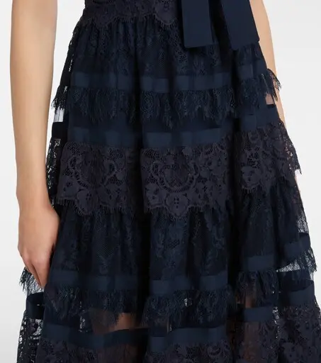 Elie Saab Lace Tie-neck Midi Dress