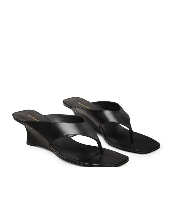 STUART WEITZMAN Vinnie Wedge Thong Sandals - Black