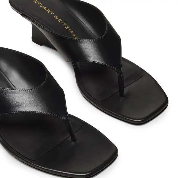 STUART WEITZMAN Vinnie Wedge Thong Sandals - Black