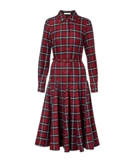 EMILIA WICKSTEAD Belted Tartan Wool-blend Midi Dress - Red