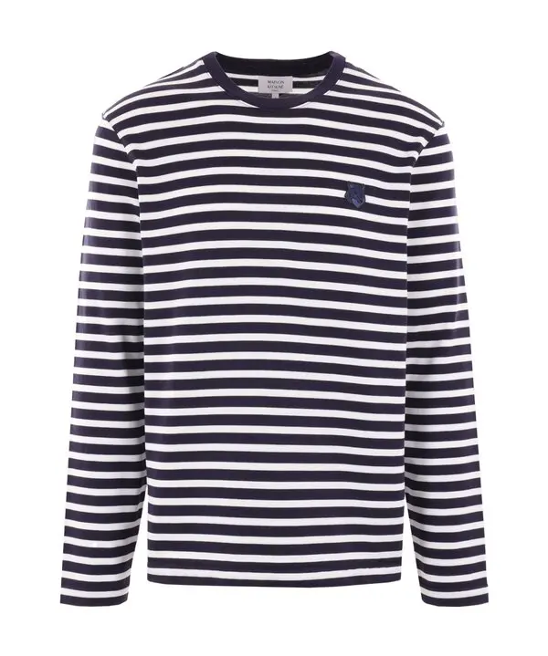 Maison Kitsuné Maison Kitsun Bold Fox Head Patch Striped T-shirt - Black