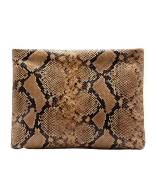 NILI LOTAN Jerry Small Snake-print Leather Clutch - Brown