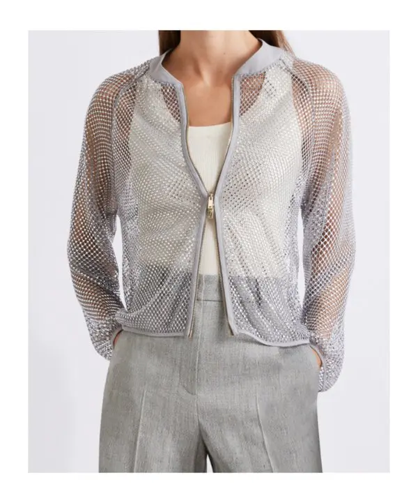 Marella Rhinestone Mesh Blouson Jacket