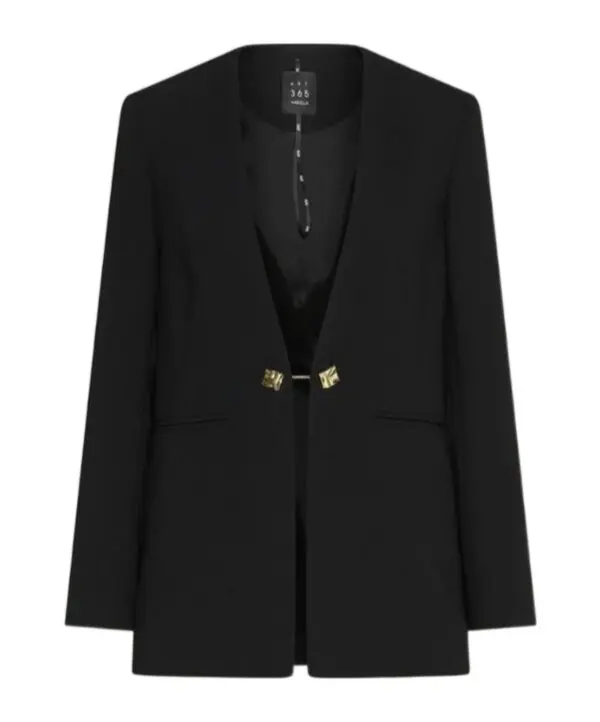 Marella Collarless Blazer With Rhinestone Details - Black
