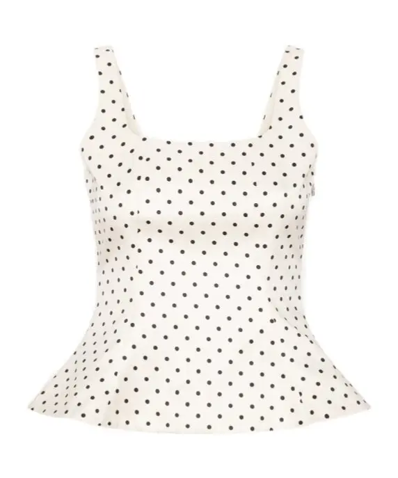 ROTATE BY BIRGER CHRISTENSEN Polka Dot Sleeveless Top With Ruffled Hem - No